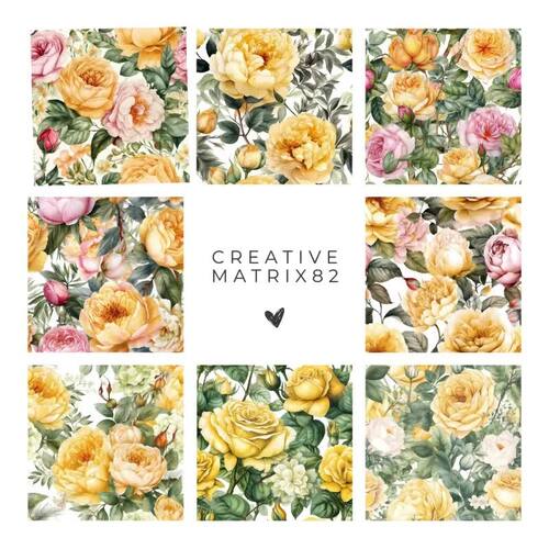 Watercolor Yellow Roses Digital Paper, Floral Seamless Patterns JPG