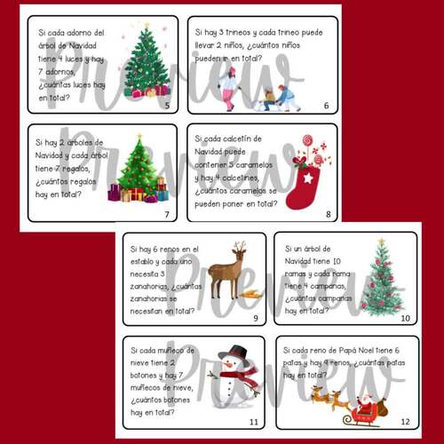 Tarjetas de Problemas de Multiplicación de Navidad | Centros de Matemáticas