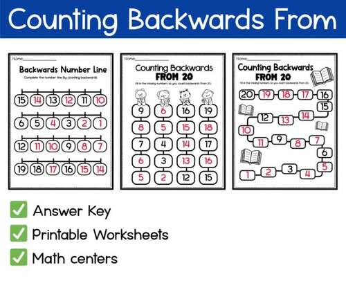 Counting Backwards From 20 Worksheets | Counting Number to 20 | TPT