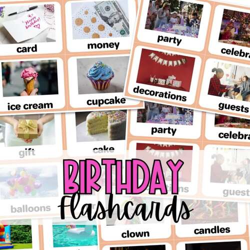 Birthday Real Photo Vocabulary Flashcards for ESL Speech or Life Skills