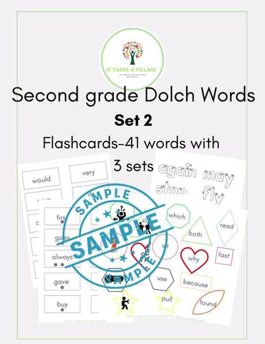 Second Grade Dolch Words Flashcards-41 words-match word to picture, set 2
