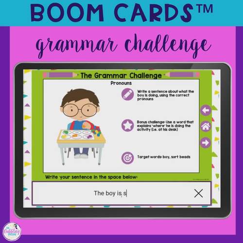 Grammar Challenge BOOM Cards™ - School Theme by The Dabbling Speechie