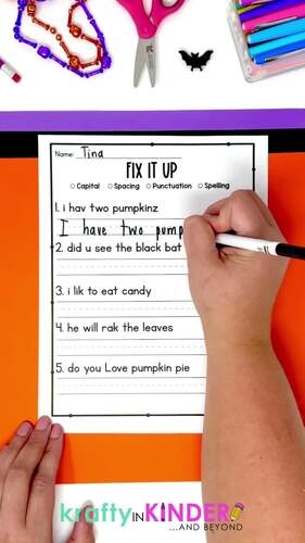 Fix It Sentences Kindergarten & 1st Grade Halloween Sentence Editing ...