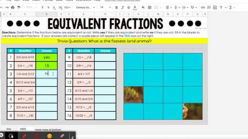 Equivalent Fractions Google Sheets Pixel Art by Teaching with Glitter ...