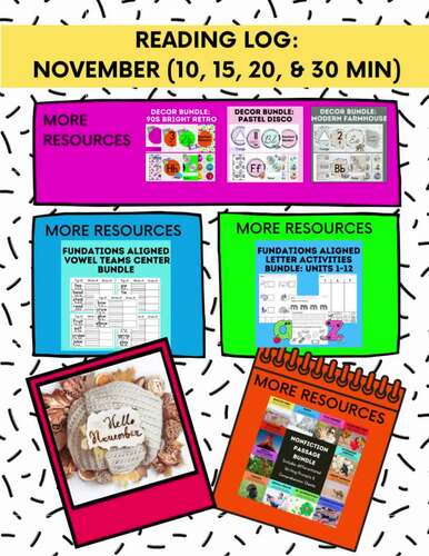 November Reading Log Coloring Homework by Ms Beh in K | TPT
