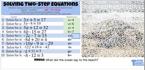 Solving Two-Step Linear Equations (Digital Mystery Pixel Art) | TPT