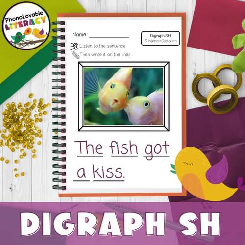 Dictation Sentences for Digraph SH Words with Photo Writing Prompts