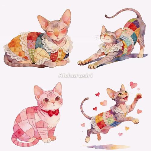 Sphynx Cat Clipart Set – 19 Transparent PNG by Atcharasiri Whimsy Colors