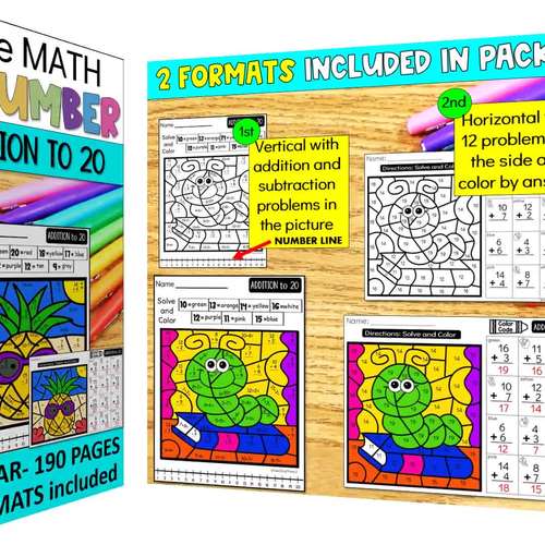 Addition and Subtraction Color by Number Bundle - Winter Coloring Pages
