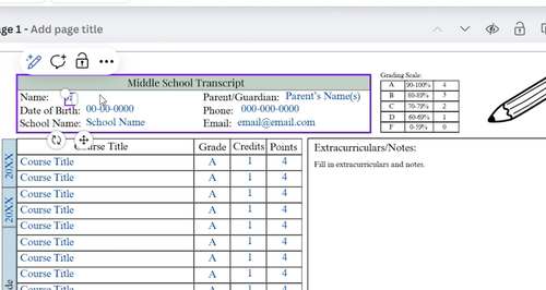 Editable Junior High Transcript Printable Canva Template | TPT