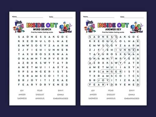 Inside Out 2 Activity Worksheet | Feelings Word Search | Inside Out 2 Movie