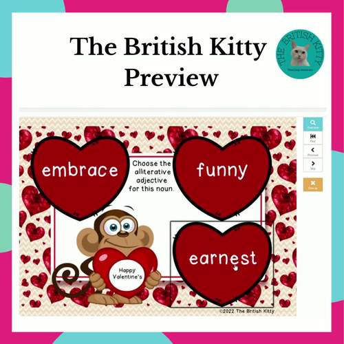 Valentine's Day Monkey Alliterative Adjectives Boom Cards™ by The ...
