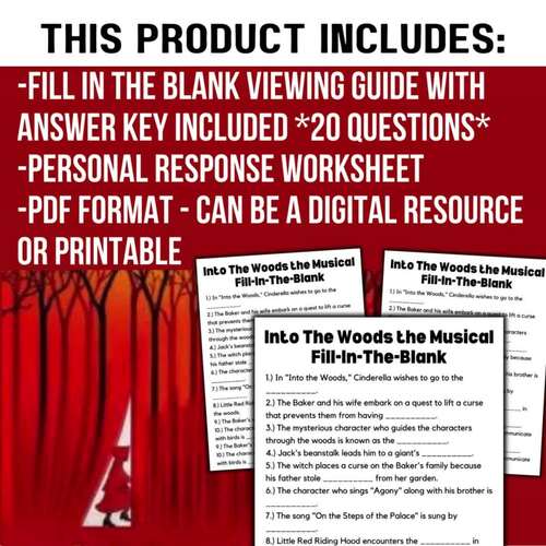 Into The Woods the Musical: Fill In The Blank Viewing Guide & Response Worksheet