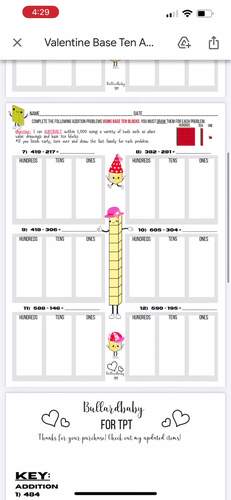 VALENTINES! MCC.2.NBT.7 Add/Sub place value base ten blocks by Bullardbaby