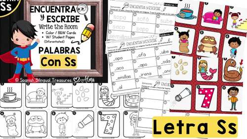 Spanish Write the Room Letter Ss | Bilingual Kindergarten Literacy Center