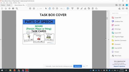 Nouns (Person, Place, Thing) Task Cards for Autism and Special Education