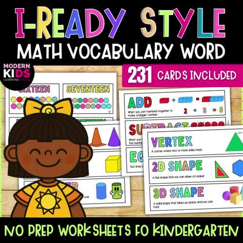 iReady Aligned Kindergarten Math Vocabulary Word Wall Cards - No Prep ...