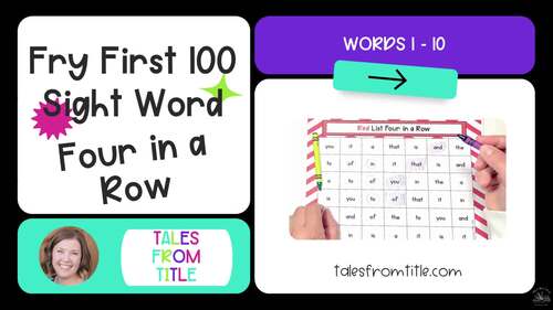 Fry Sight Words 1-10 Printable Four in a Row Game + Flashcards & Data ...