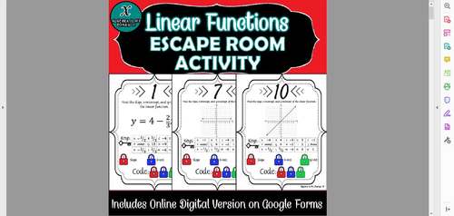 ESCAPE ROOM ACTIVITY - Linear Functions & Slope - DISTANCE LEARNING