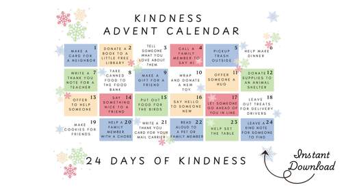 Kindness Advent Calendar by The Classroom Author | TPT