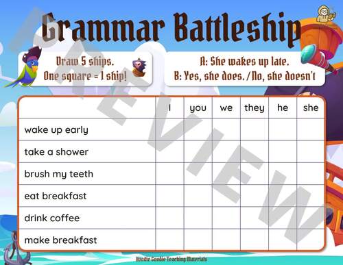 Present Simple Game (Battleship) – ESL Grammar & Speaking Activity for ...