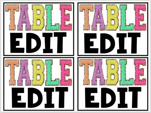 Editable Table Numbers and Supply Caddy Labels Varsity Patch Letter