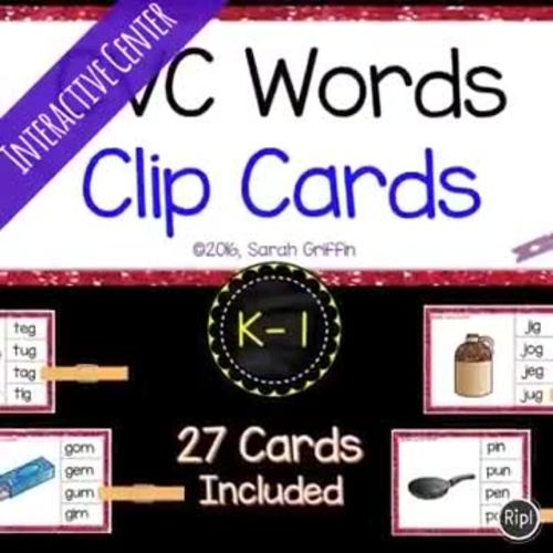 CVC Word Games | Clothespin Clip Cards by Little Learning Corner