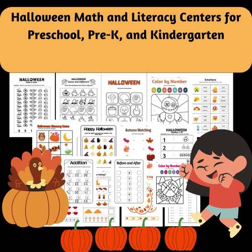 Halloween Math and Literacy Centers for Preschool, Pre-K, and Kindergarten