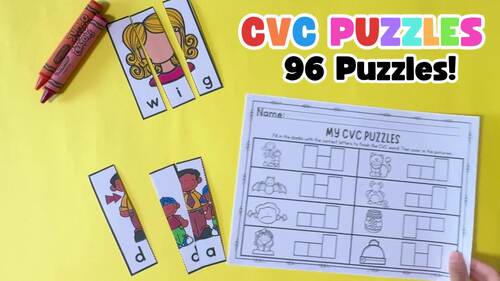 CVC Word Puzzles | Phonics Tracing and Writing Worksheets by Kids Burrow