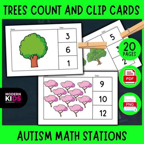 Trees Counting to 20 and Clip Card - Autism Math Stations | TPT