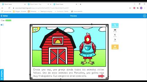 Cuento GALLINA ROJA Boom Cards | Red Hen Reading Comprehension in Spanish
