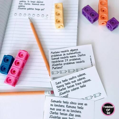 Back to School Math Word Problems for Kindergarten SPANISH by Teacherof20