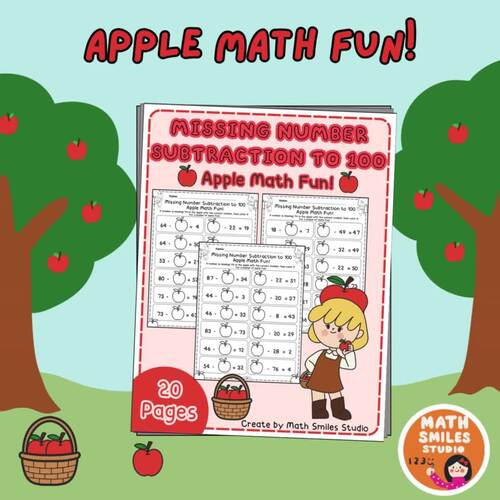 Apple Missing Number Subtraction to 100 | Fall Math Worksheets | 1st ...