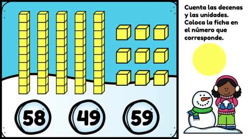 Google Slides and Seesaw Math in Spanish- El invierno- Decena y unidades