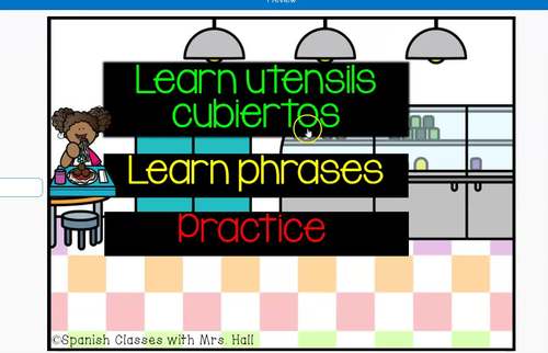 Utensils in Spanish and Phrases- Los cubiertos en BOOM CARDS | TPT