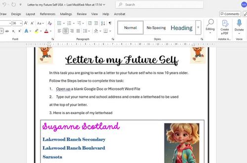 Letter To My Future Self | Digital Literacy task in MS Word, Google Docs