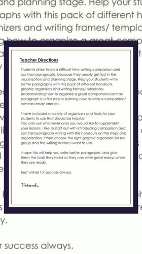 Compare and Contrast Paragraph Writing Graphic Organizers, Frames, and ...