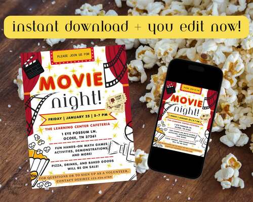 Editable Family Movie Night Flyer, PTO PTA Family School Flyer ...