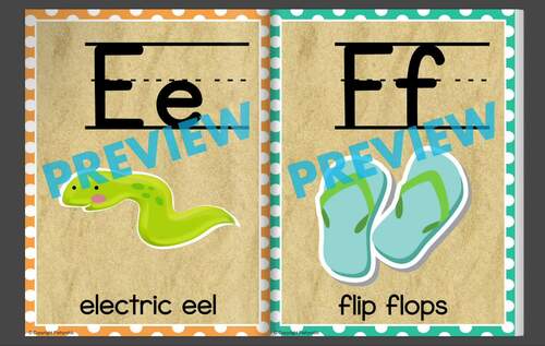 Beach Theme Classroom Decor Cursive and Print Alphabet Posters with ...