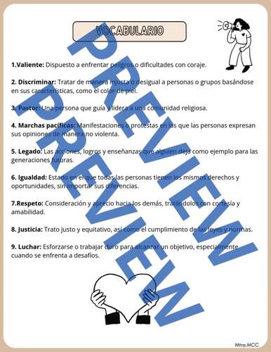 Martin Luther King Jr. Lectura, vocabulario, escritura Español- MLK