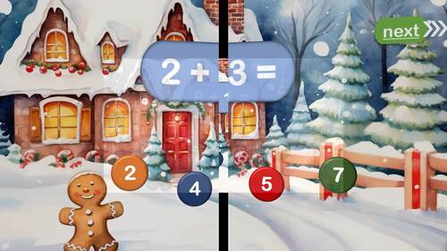 Holiday Addition Math Game sums within 20 - First Grade Math - Digital Game