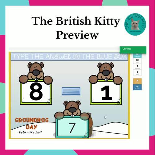 Groundhog Day Subtraction Within 20 Math Boom Cards™ by The British Kitty
