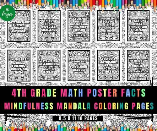 4th Grade Math Posters Facts, Encouraging Affirmations Coloring Sheets ...