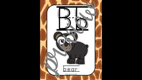 Alphabet Posters Zoo Animals A-Z with Giraffe Print Border Classroom Decor