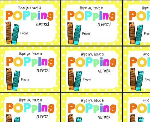 Pop Tubes Fidget Toy End of Year Tag (Hope you have a popping summer!)