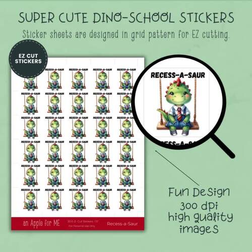Dinosaur Sticker Sheets - EZ Cut Printable Sticker Sheet Set - Recessasaur
