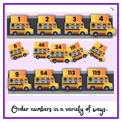 Place Value to 120 Kindergarten & First Grade Math Center School Bus Theme