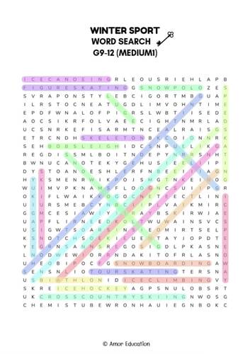 Winter Sports Word Search Activities | 5 Unique Puzzles Easy to Hard| G ...