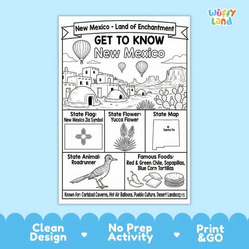 New Mexico State Study Geography Coloring Page Poster Activity Worksheet