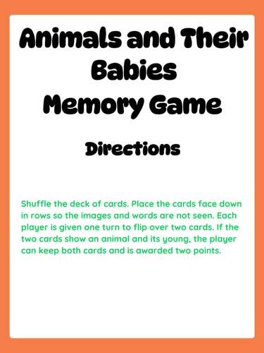 Animals and Their Babies Memory Game by professional designer | TPT